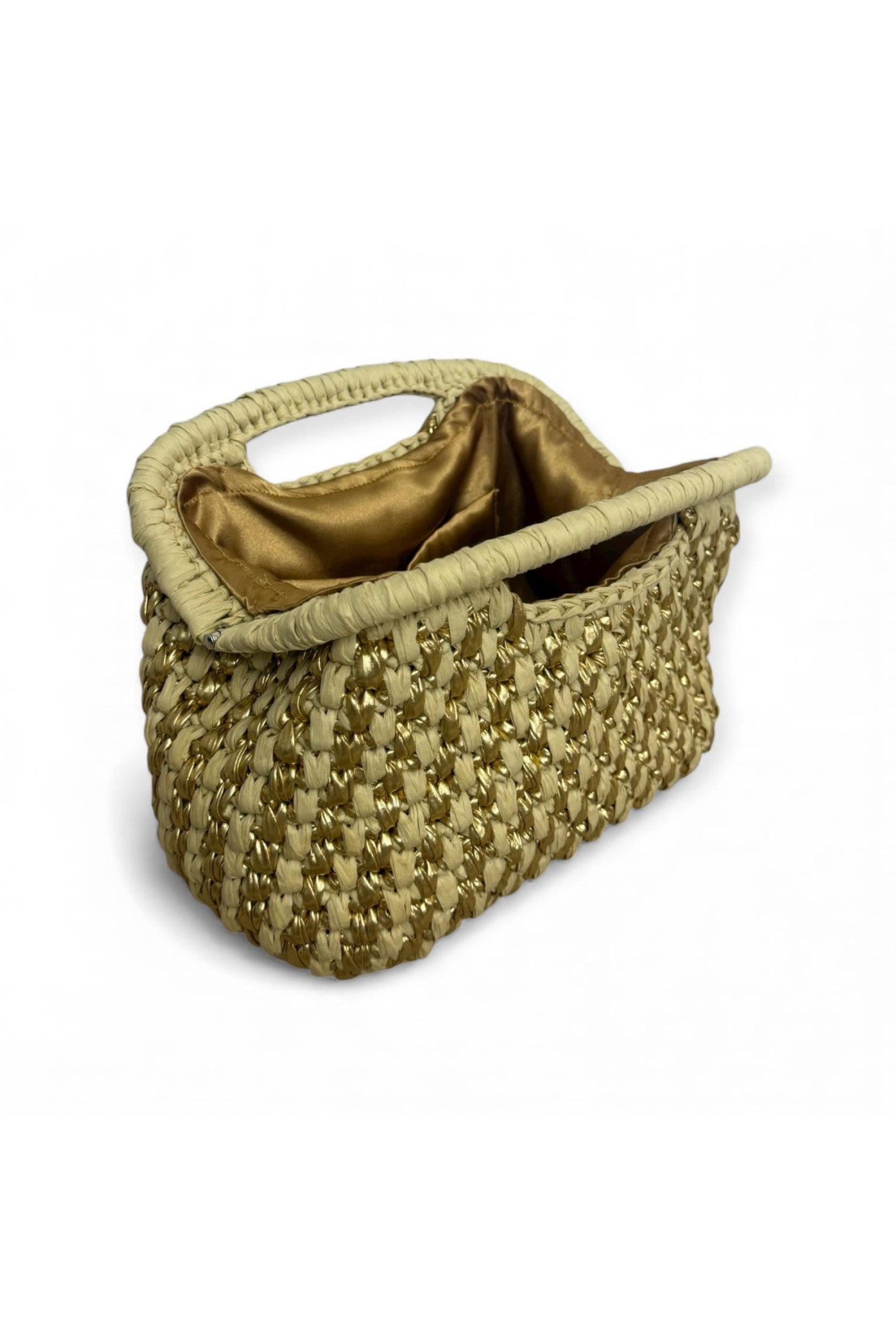 Handmade Raffia & Metallic Yarn Structured Bag – Spring Moon Atelier